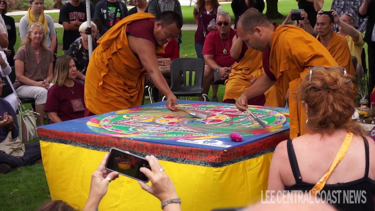 Tibetan monks destroy sand mandala during ceremony at Hancock College ...