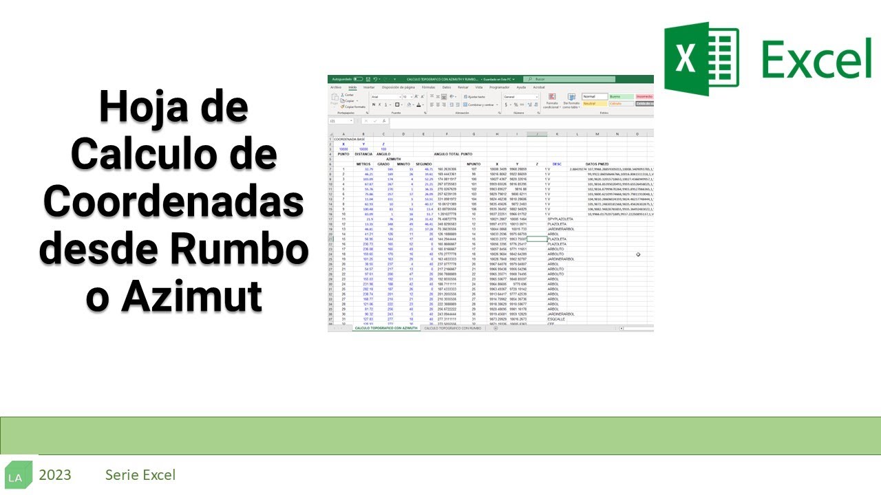 #excel #topografia Hoja de Calculo de Coordenadas con Azimut o Rumbo ...