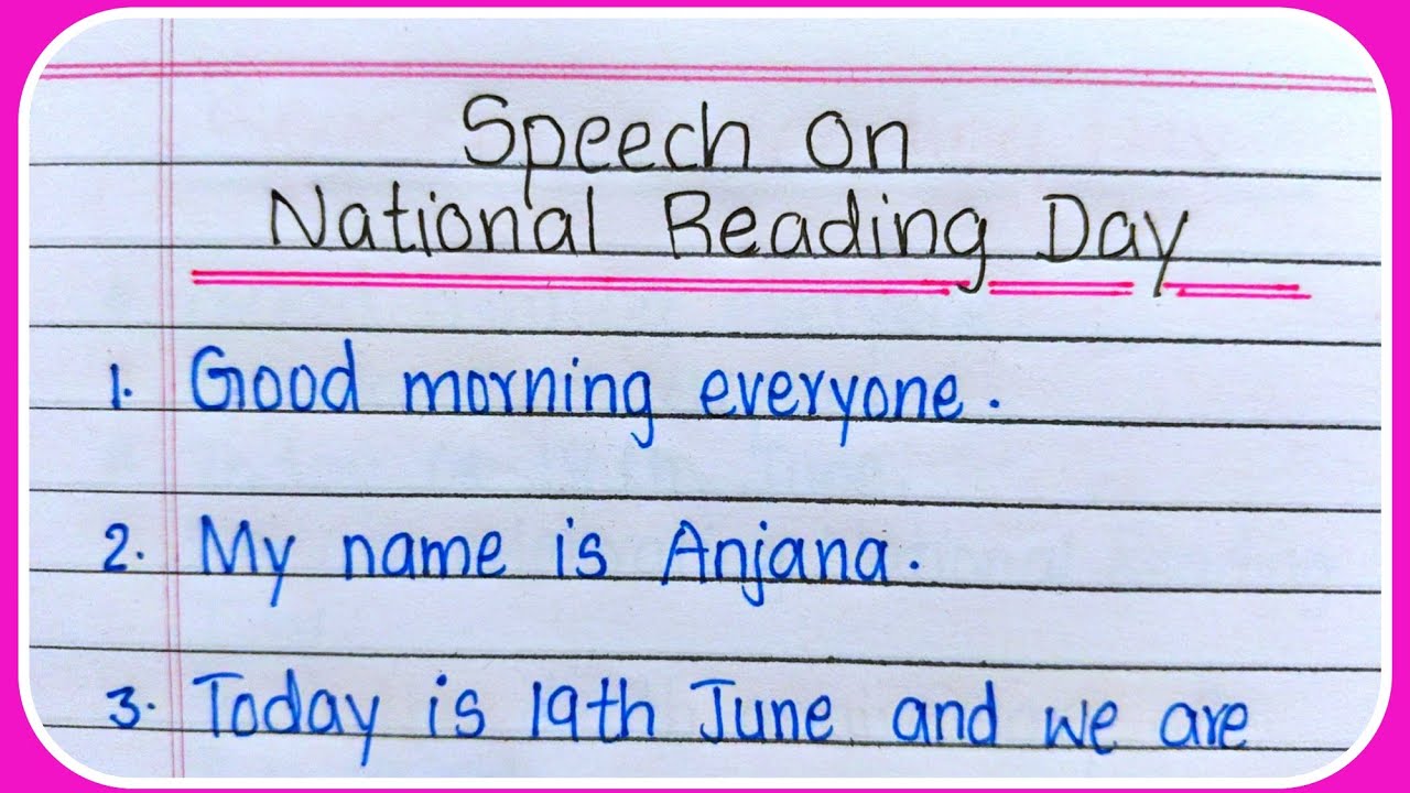Reading Day Speech | National Reading Day Speech in English | 19 June ...