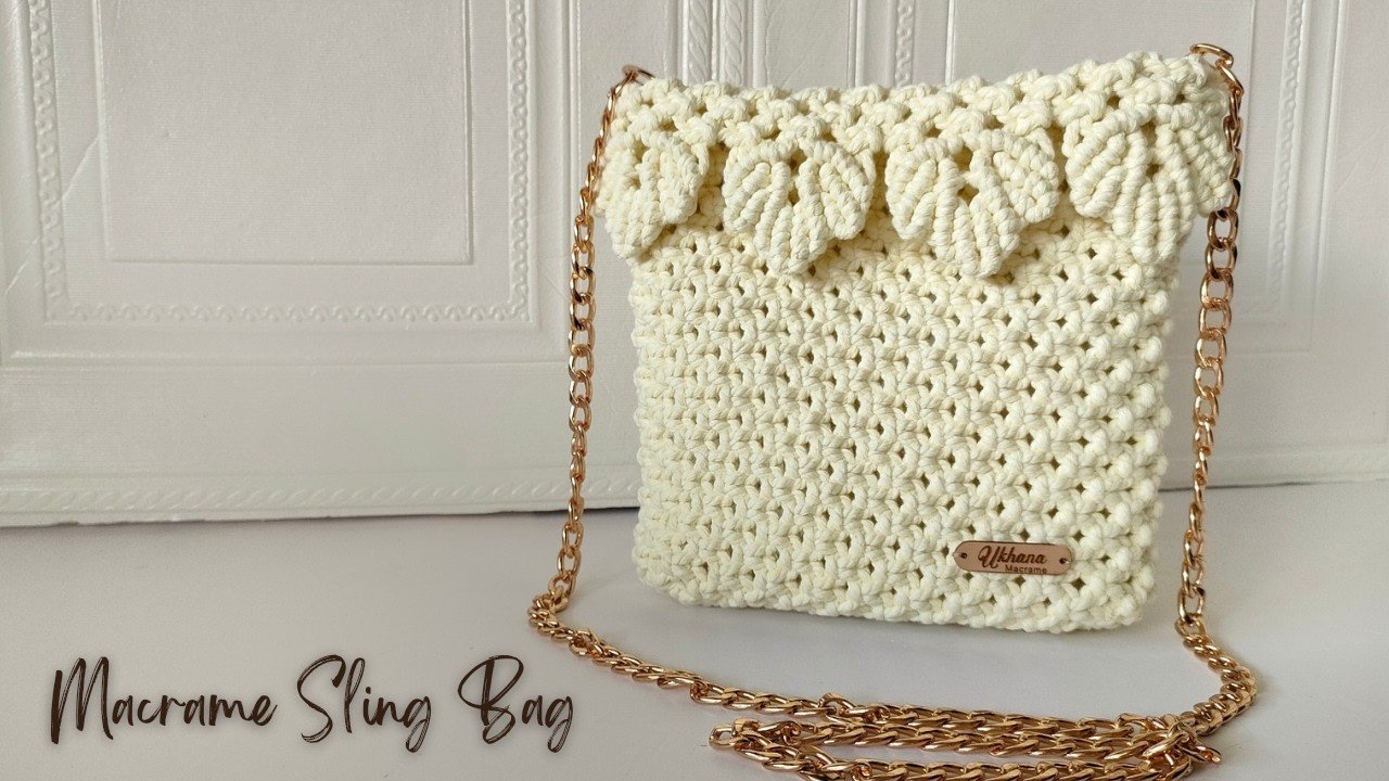 Macrame Sling Bag Tutorial with Leaf Pattern | Tas Selempang Macrame ...