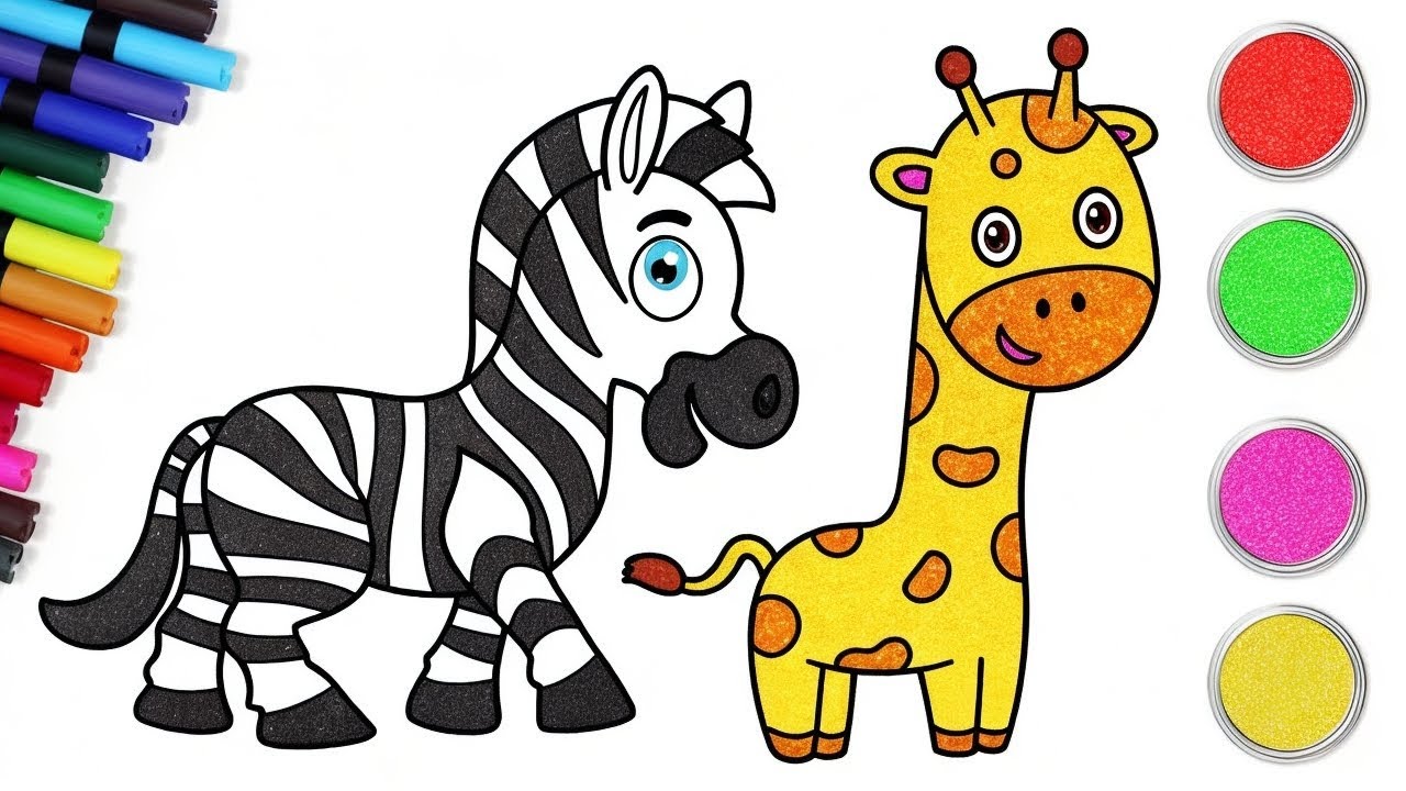 How to Draw And Color Giraffe and Zebra | Drawing and Coloring for Kids ...