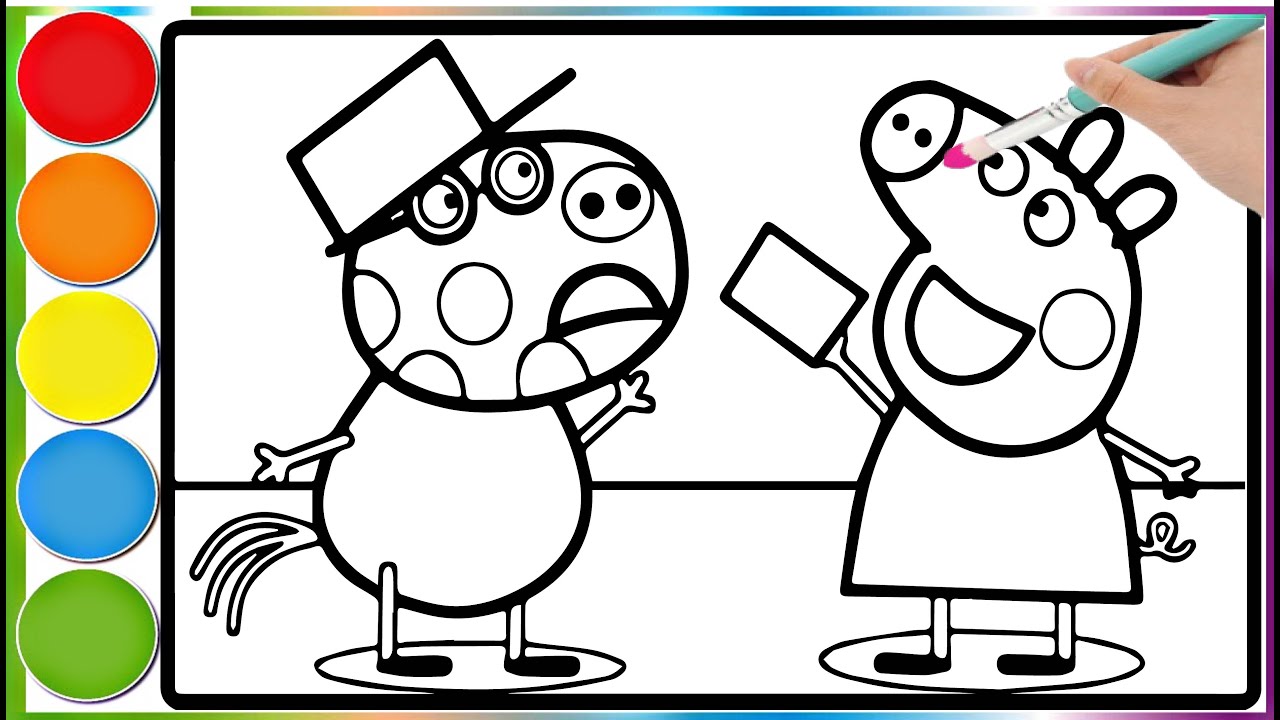 Peppa Pig and Donny Dog playing _ drawing and coloring Peppa Pig Full ...