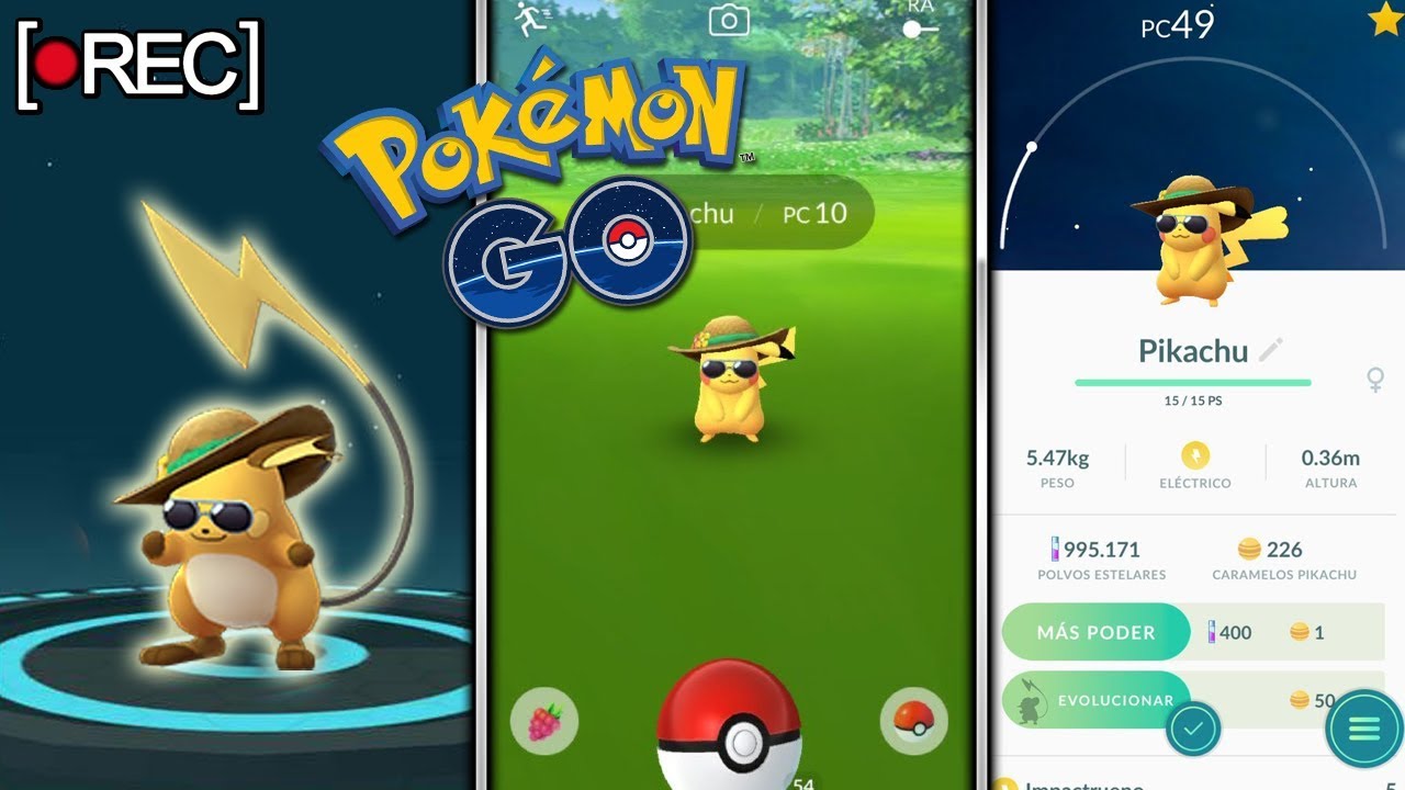 🔴EVENTO ACTIVADO! Captura y Evolución de Pikachu con gafas y sombrero ...