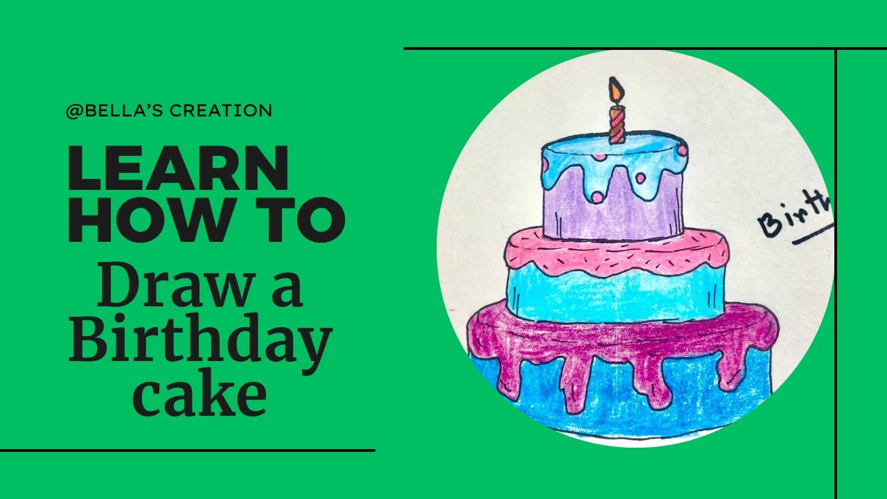 How To Draw a Birthday Cake II Three Layers Birthday Cake Draw in Easy ...