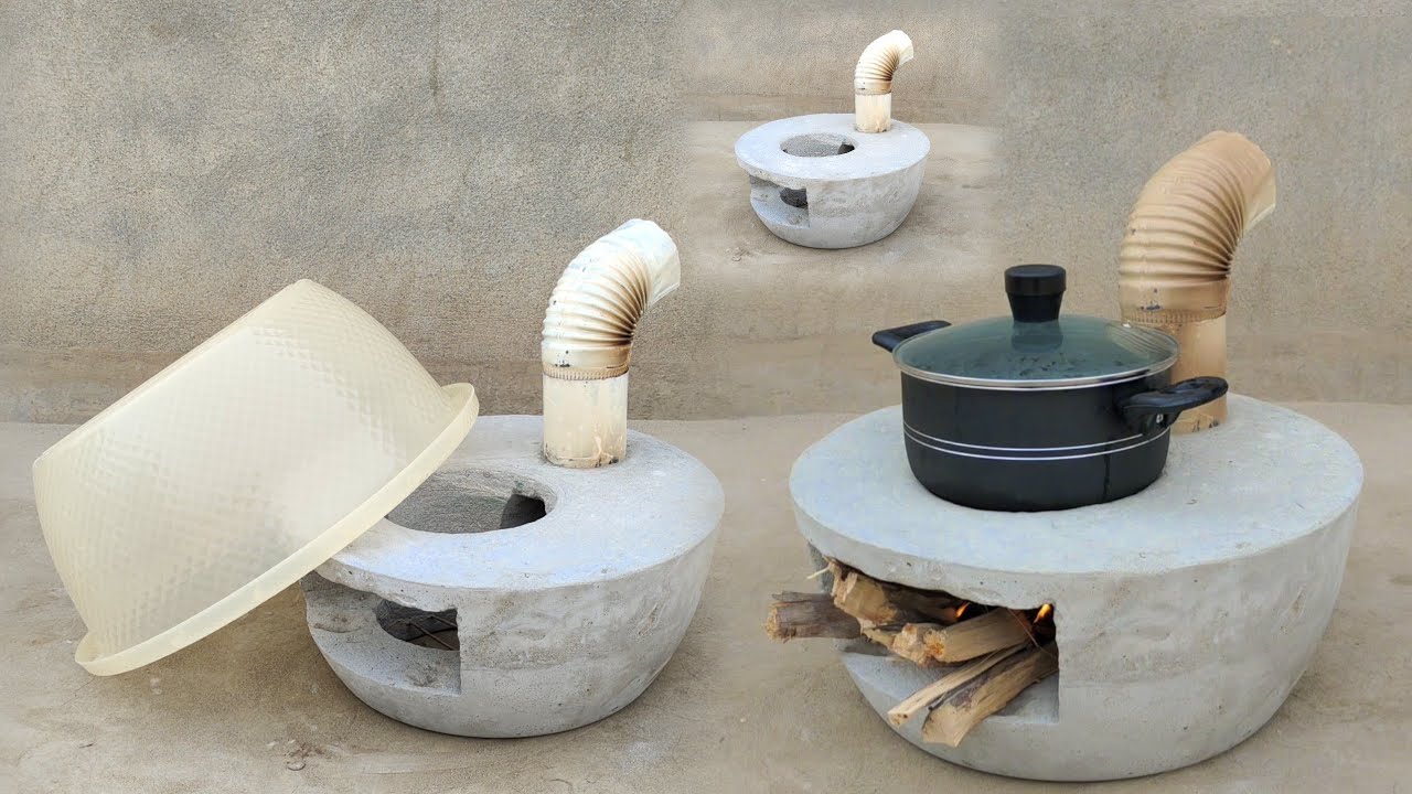 A cement stove made of plastic pots | cement stove - YouTube