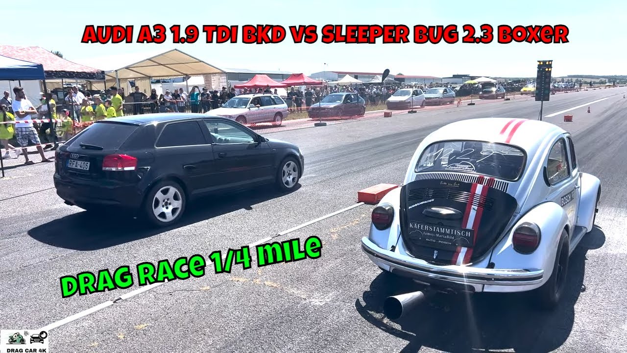 AUDI A3 1.9 TDI BKD vs SLEEPER BUG - VW Beetle 2.3 boxer drag race 1/4 ...