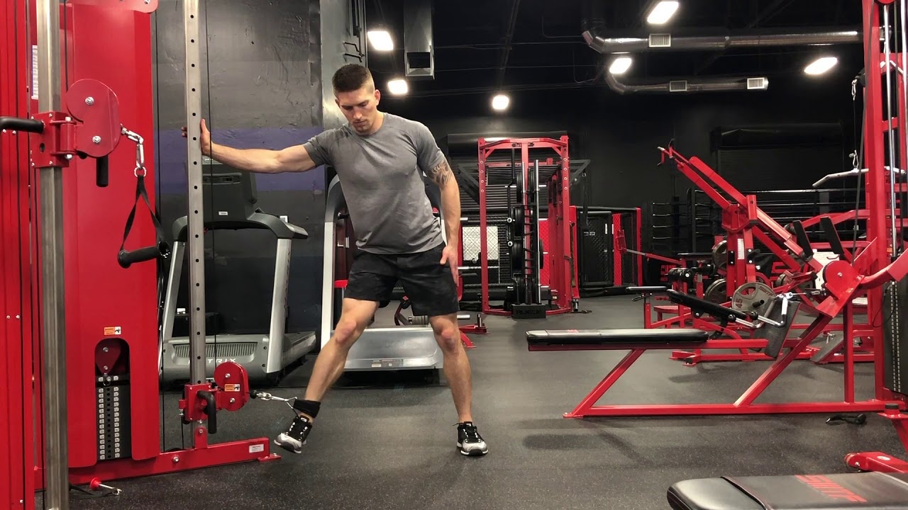 Standing cable single leg adduction - YouTube