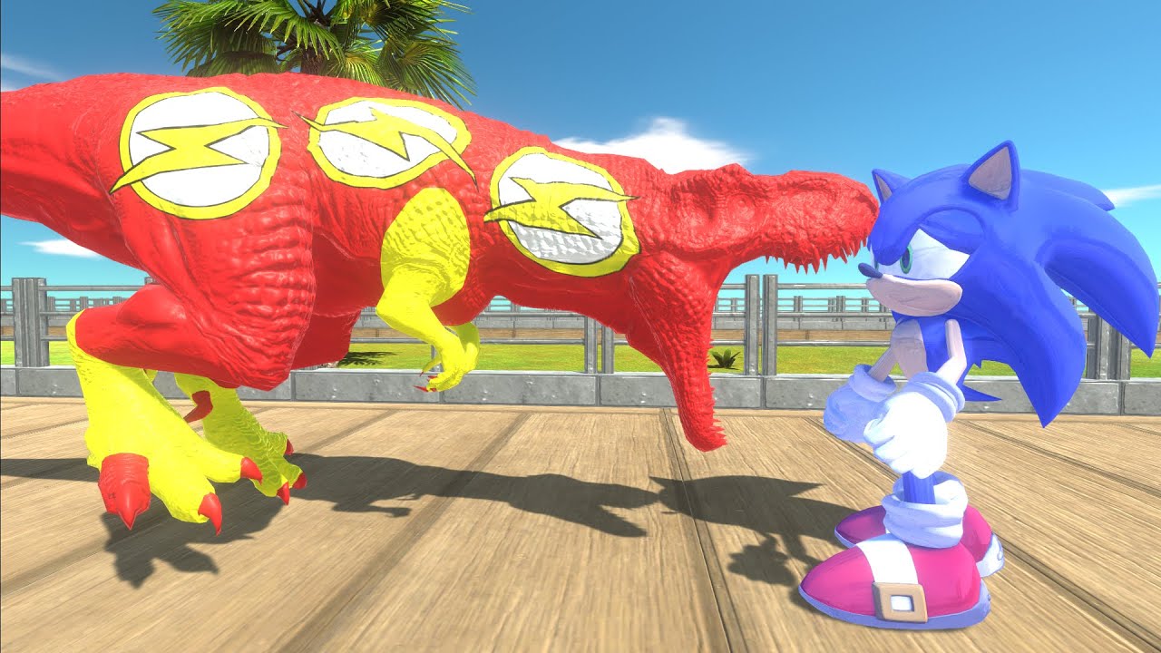 SONIC vs FLASH T-REX DEATH RUN OASIS - Animal Revolt Battle Simulator ...