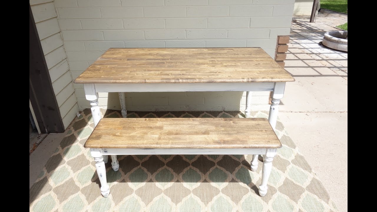 DIY Country table and bench How to Makeover butcher block top - YouTube