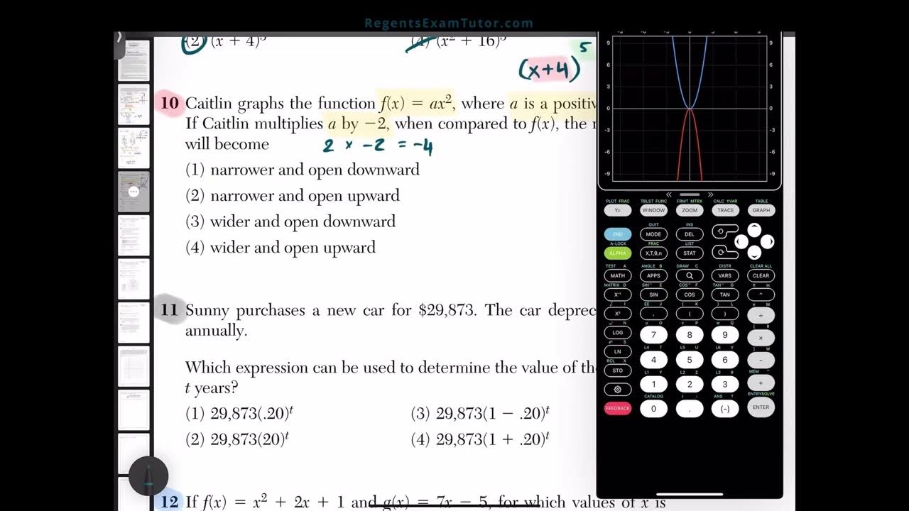 Question 10 on January 2023 Algebra I Regents Exam Calculator Trick ...