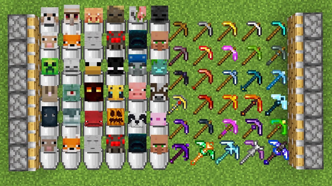 all mobs buckets and x400 pickaxe = ??? - YouTube