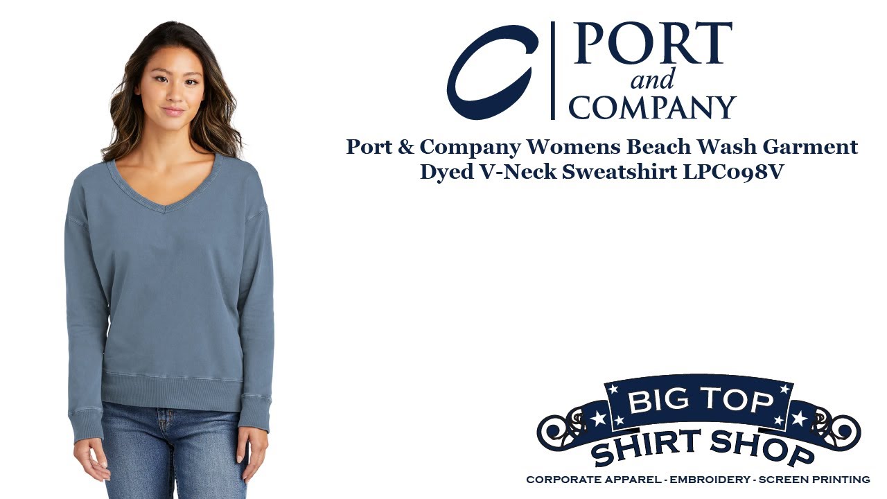 Port & Company Womens Beach Wash Garment Dyed V-Neck Sweatshirt LPC098V ...