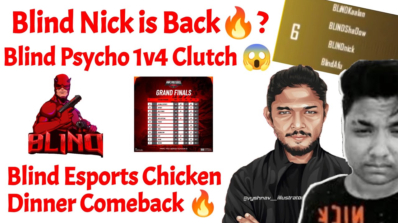 Blind Nick is Back🥰? | Blind Psycho 1v4 Clutch 😱| Blind Chicken Dinner ...