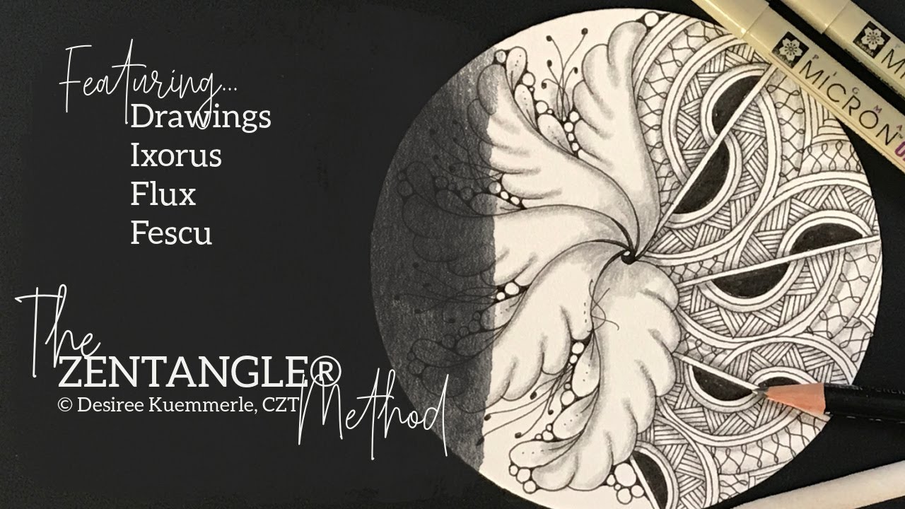 ZENTANGLE® Tile #15 | Tangle with Drawings and Ixorus | No Voice (Beginner Zentangle Tutorial ...