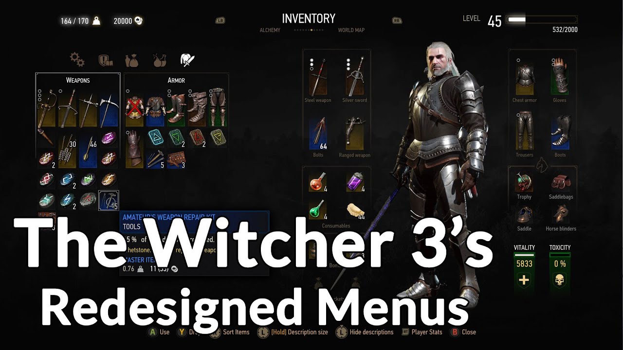 A first look at The Witcher 3's completely redesigned menus - YouTube