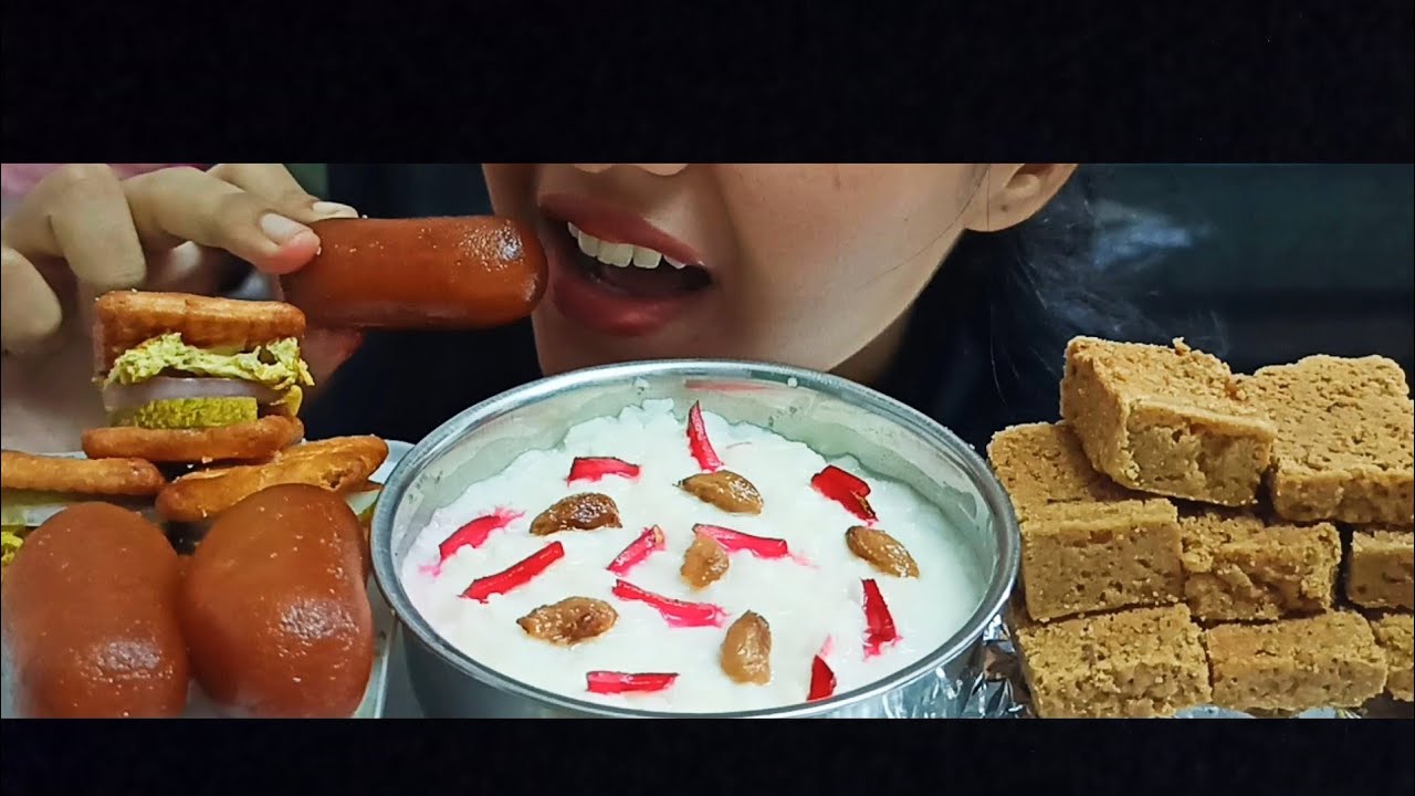 ASMR Eating Big Bowl of Kheer, Mysoor Pak etc | Indian Sweets Asmr ...