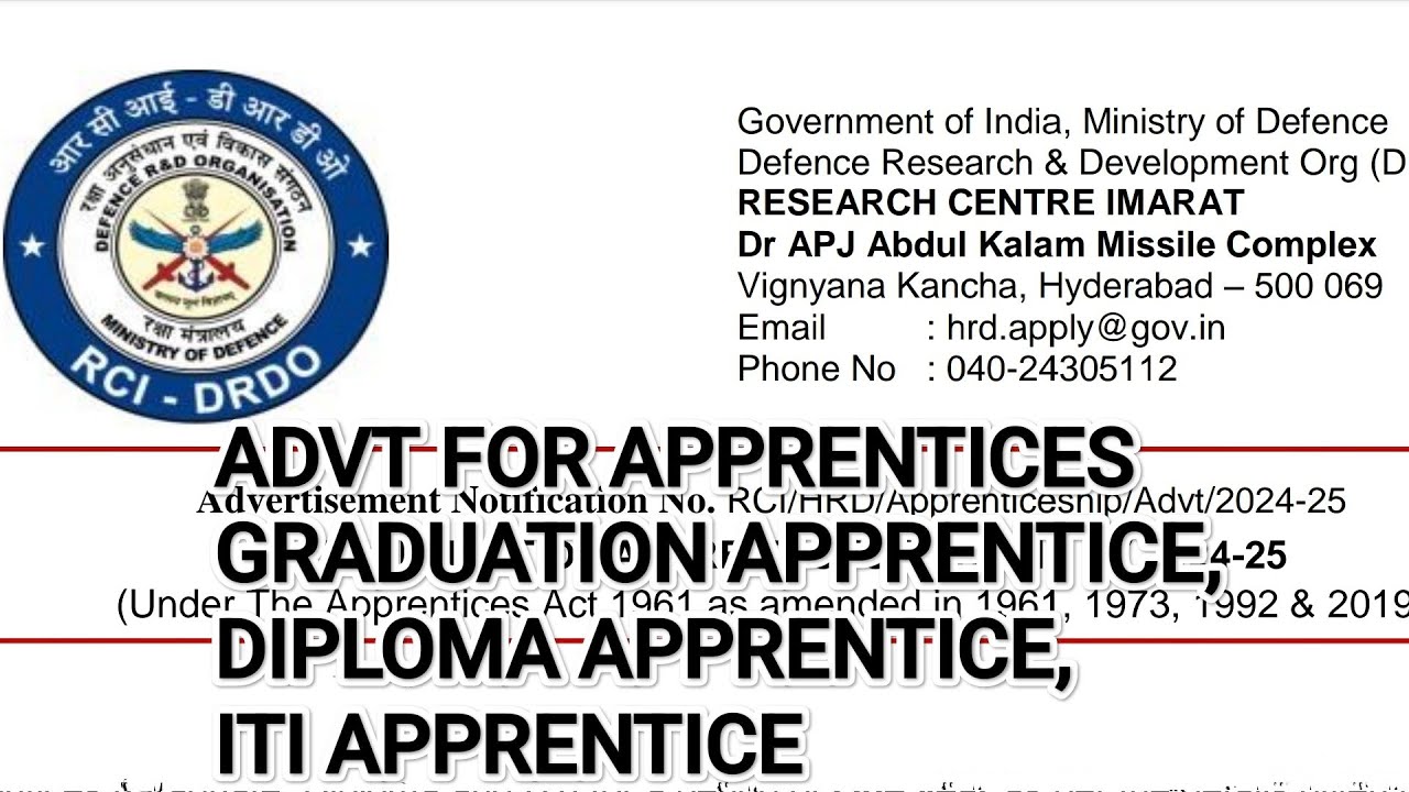 DRDO (RCI) Advt 2024-25 Full Details Trade Apprentice Diploma ...