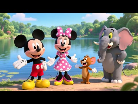 Mickey & Minnie 🐭 Tom & Jerry 🐱 Elephant 🐘 Splashing Fun in the Water ...