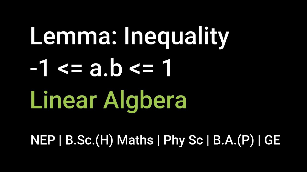 L9 | Inequality Lemma | Dot Product of Unit Vector | Linear Algebra ...