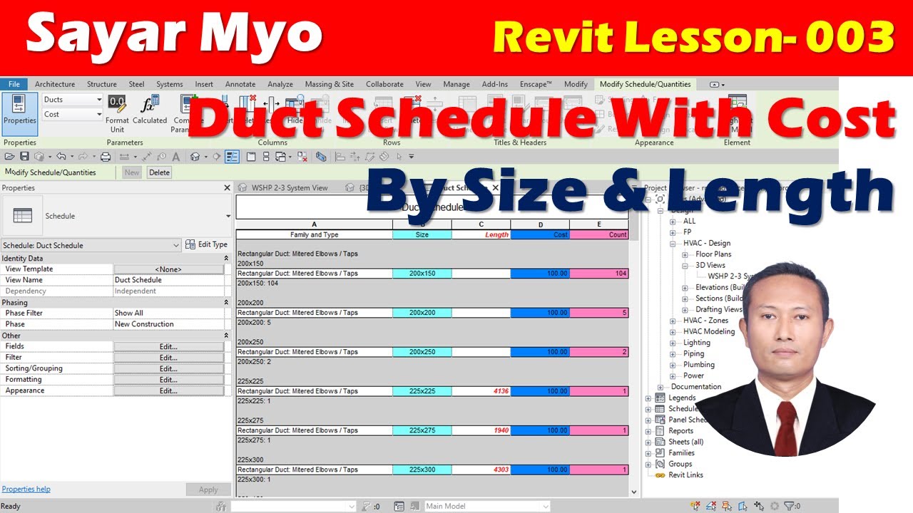 003 Duct Schedule with cost by Size and Length ( အသံဖြင့်ရှင်းပြထားပါသည ...