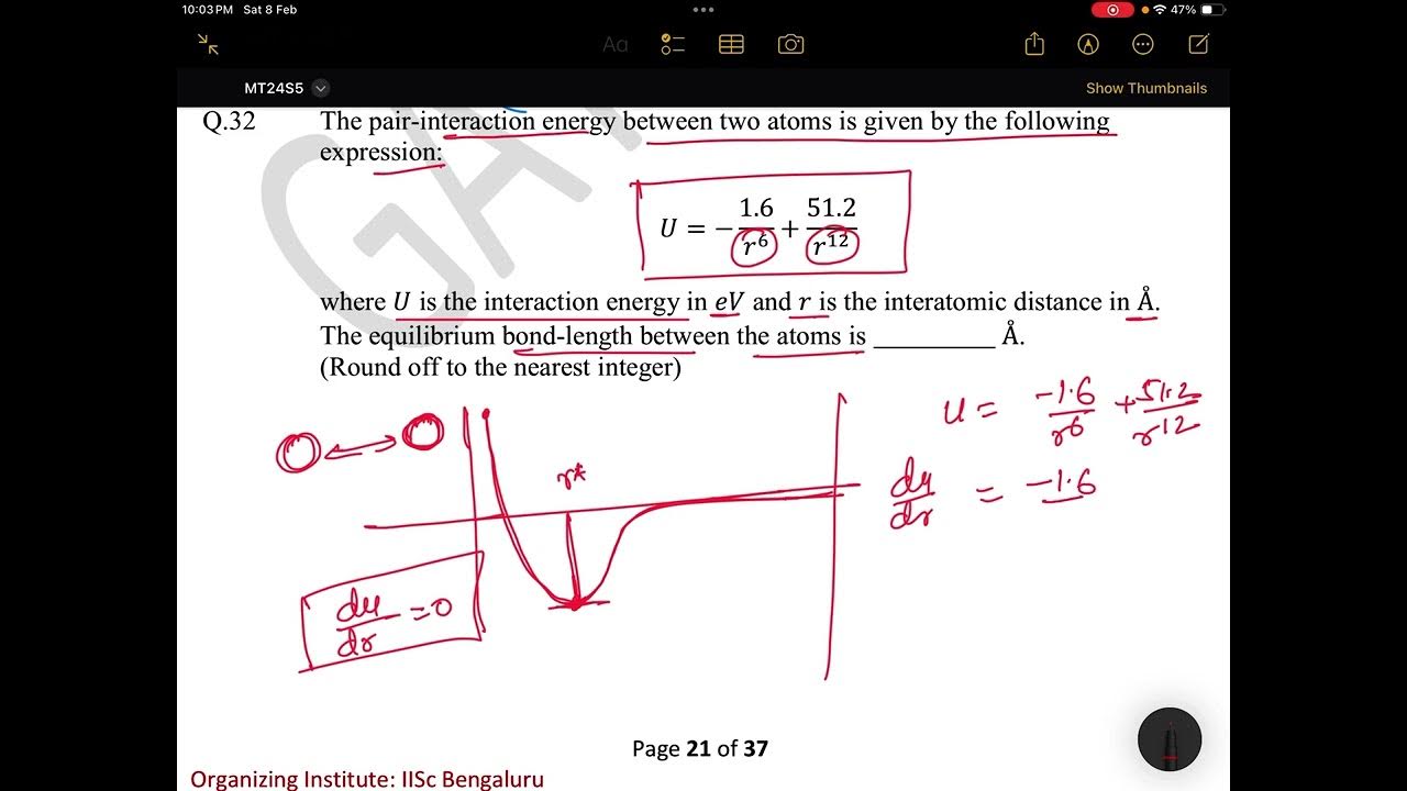 Q32 MT 2024: The pair-interaction energy between two atoms is given by the following expression ...