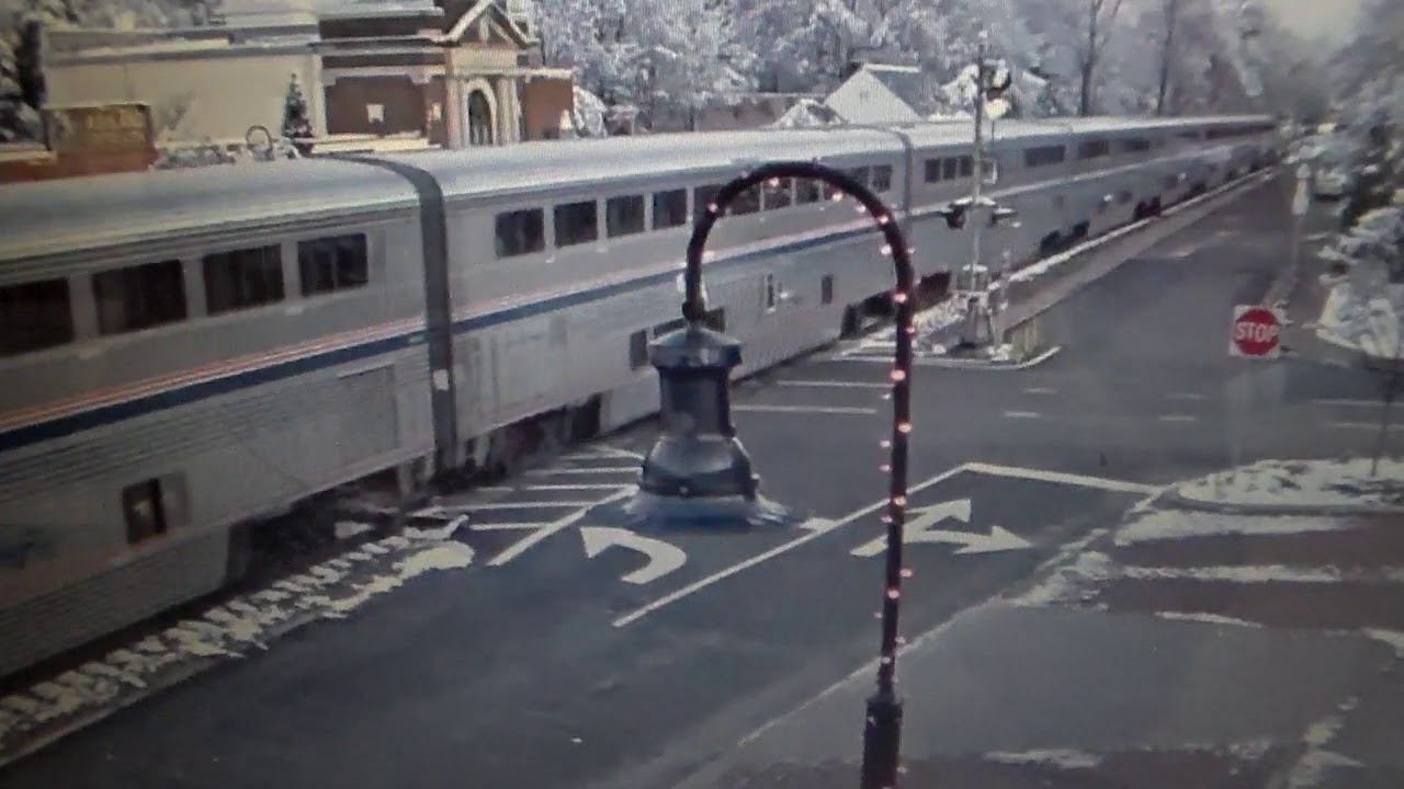 Ashland, VA webcam with a northbound Amtrak auto train - YouTube