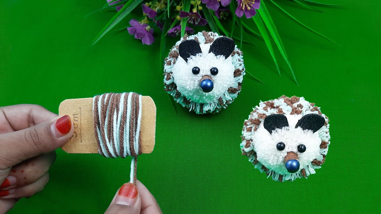 Hand embroidery trick pom pom cat design | Pom pom making idea with ...