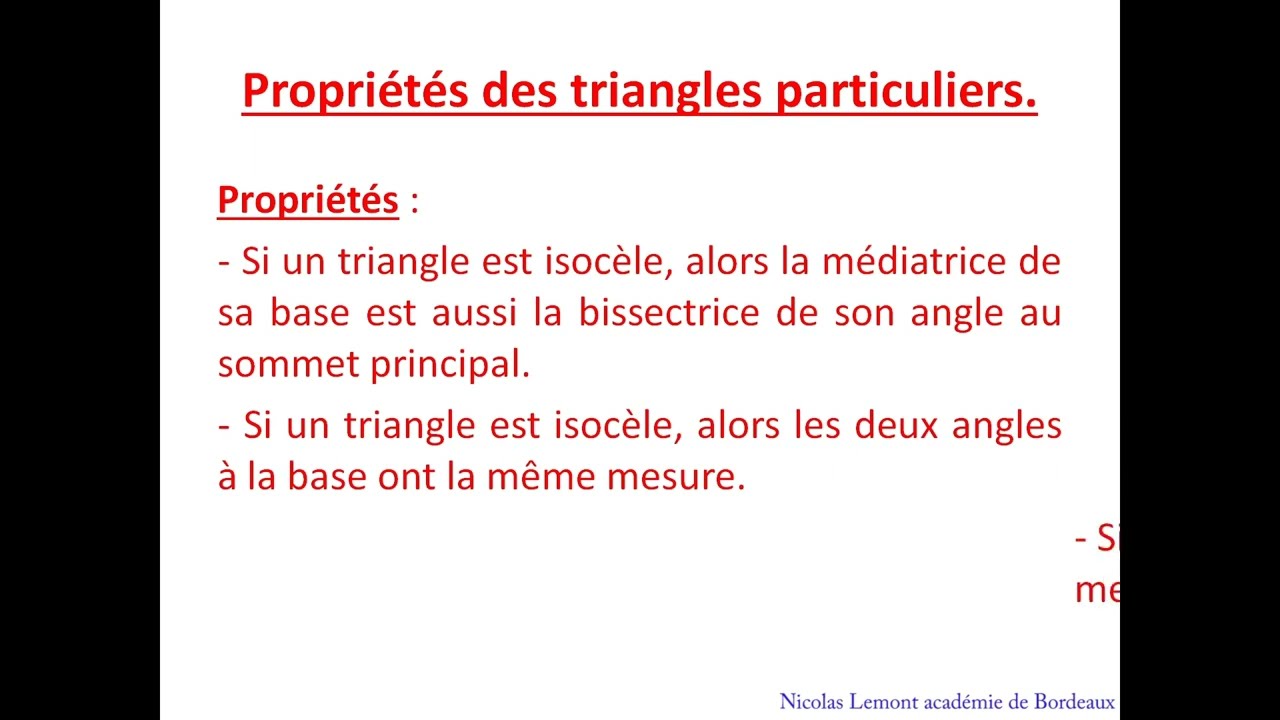 Propriétés des triangles particuliers - YouTube