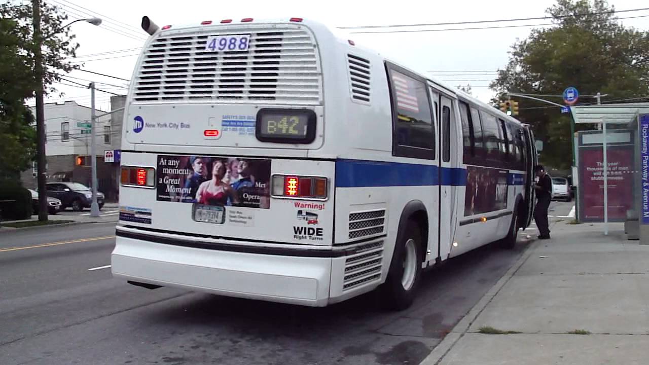 MTA NYCT Bus: 1998 Nova-RTS B42 Bus #4988 at Ave M-Rockaway Parkway ...