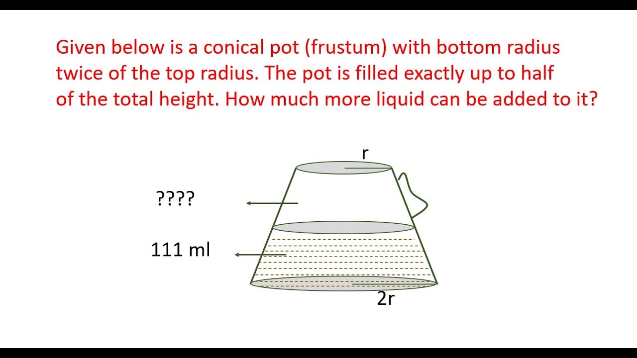 Remaining volume of conical cup which is half filled - YouTube