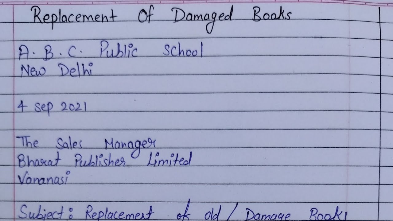 Replacement Of Damage Books ll Write Letter To Replacement of Damage ...