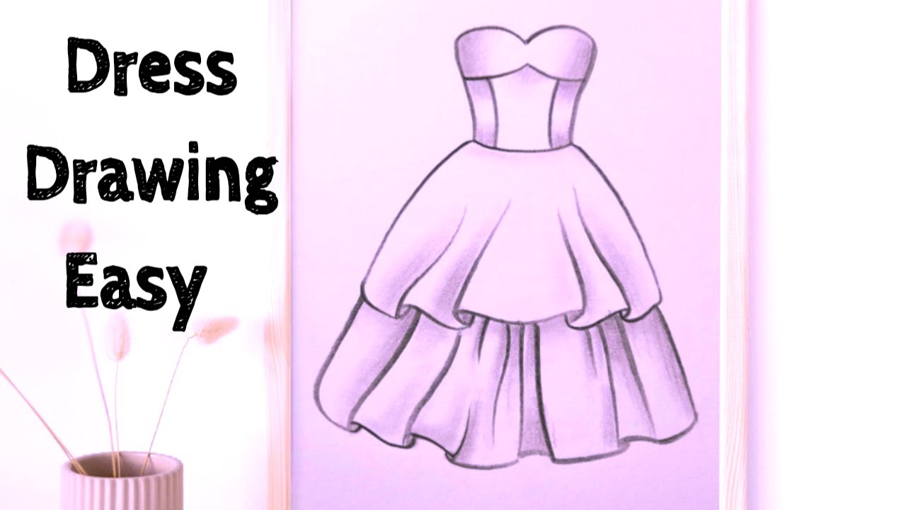 How to draw a Beautiful Gown | Stylish Girl dress drawing easy Sketch ...