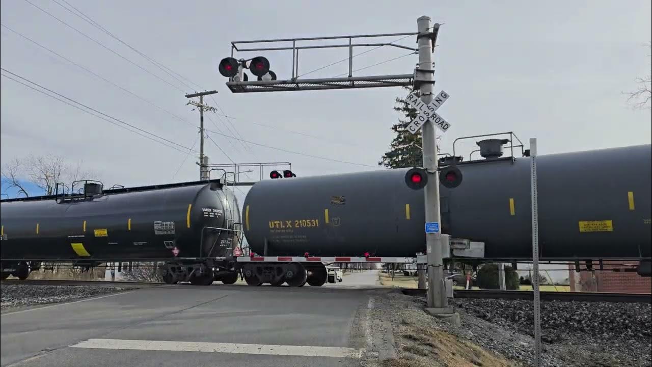 NS 6338 Leads LHF on Local South | Main St. (IN-218) Railroad Crossing, Poneto, IN - YouTube