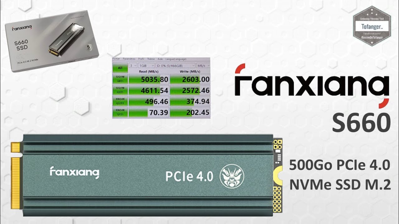 fanxiang S660 500Go PCIe 4.0 NVMe SSD M.2 2280 avec dissipateur ...