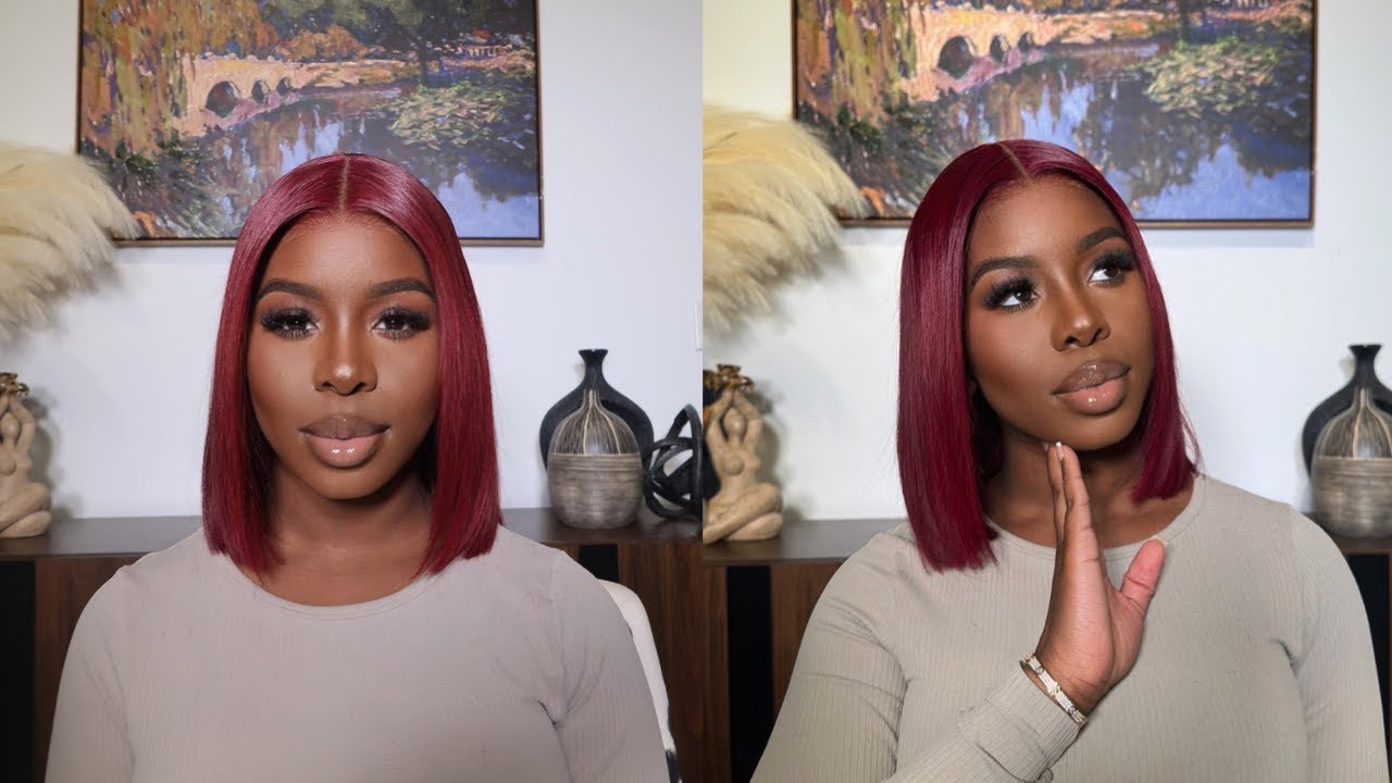 100% Glueless No Adhesive Burgundy Bob Cut Wig Install ft.Dorsanee Hair ...