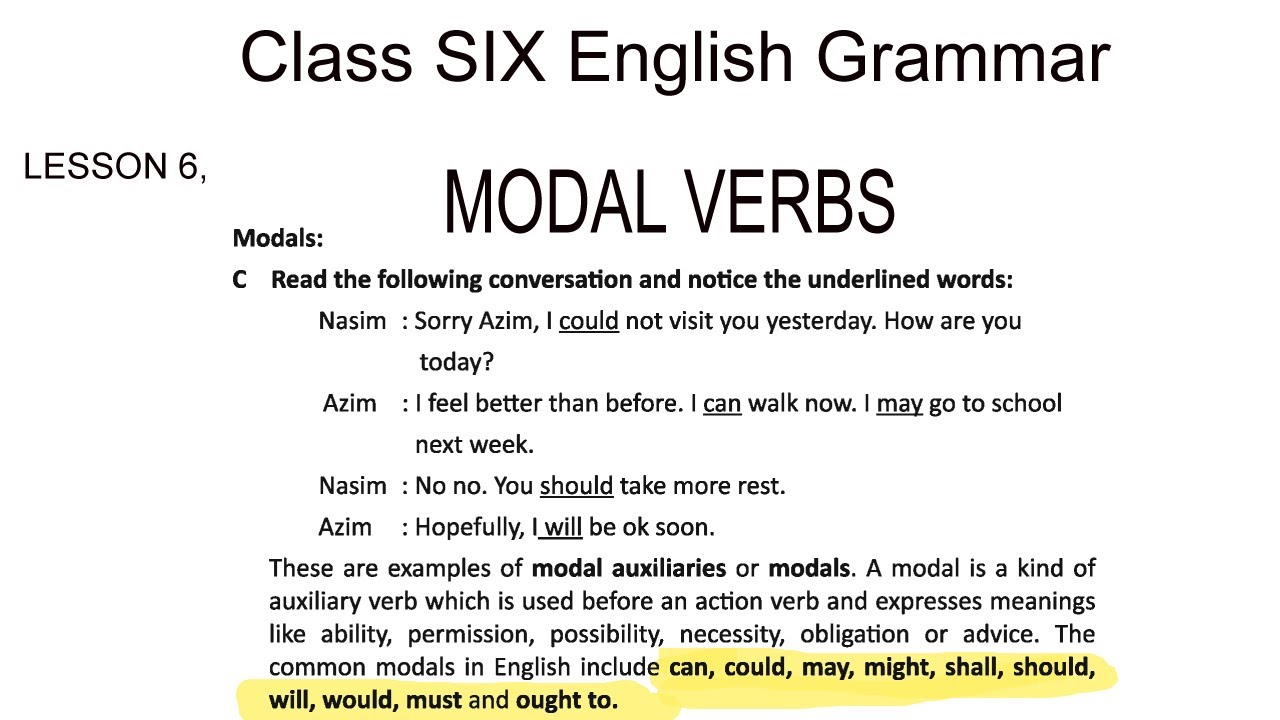 MODAL VERBS||CLASS SIX ENGLISH GRAMMAR||LESSON 6|| - YouTube