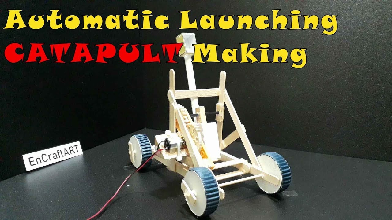 Automatic Launching CATAPULT Making with popstick, electric parts - 자동 ...