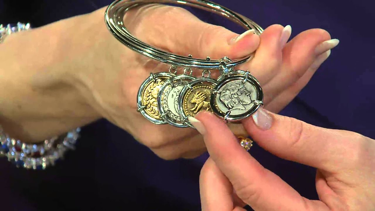 The Elizabeth Taylor Set of 5 Silvertone Coin Charm Bangles with Mary ...