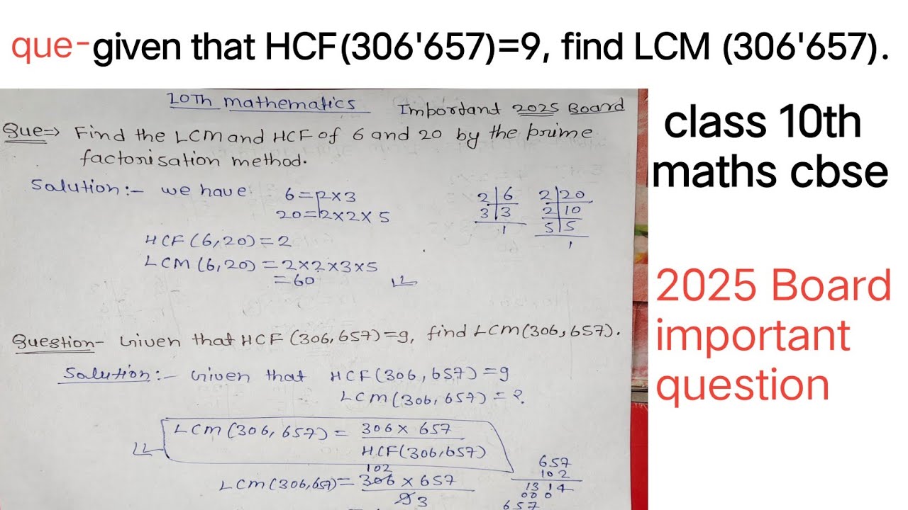 Find the LCM and HCF of 6 and 20 by the prime factorization method || 10th maths cbse board ...
