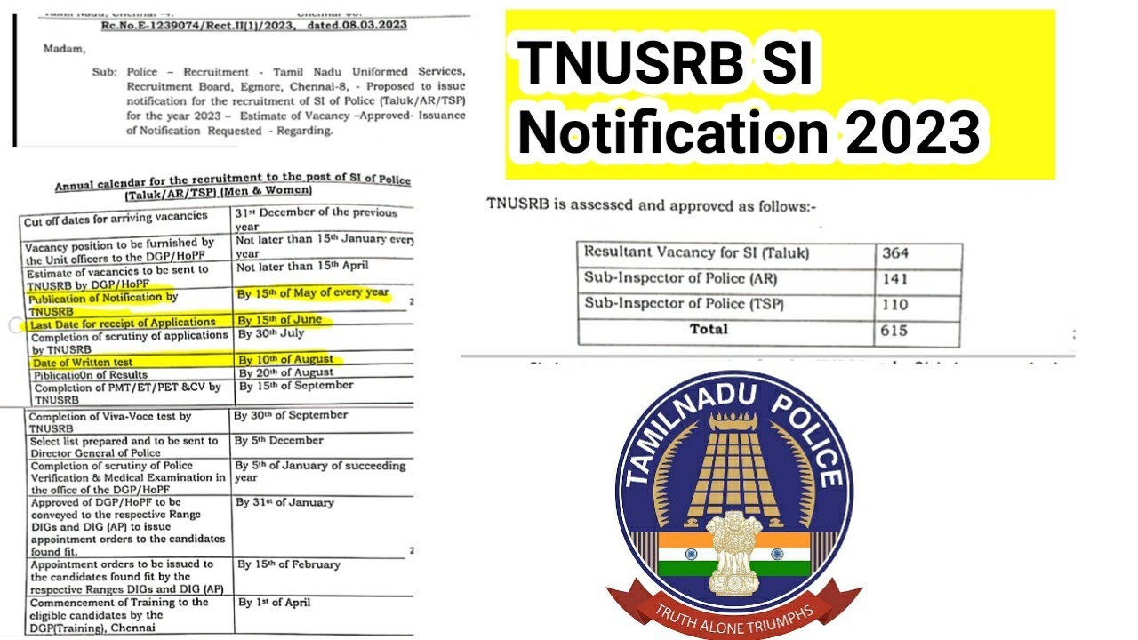 TNUSRB SI Notification 2023 மே மாதம் 15 ல் வெளியீடு? Sub inspector ...