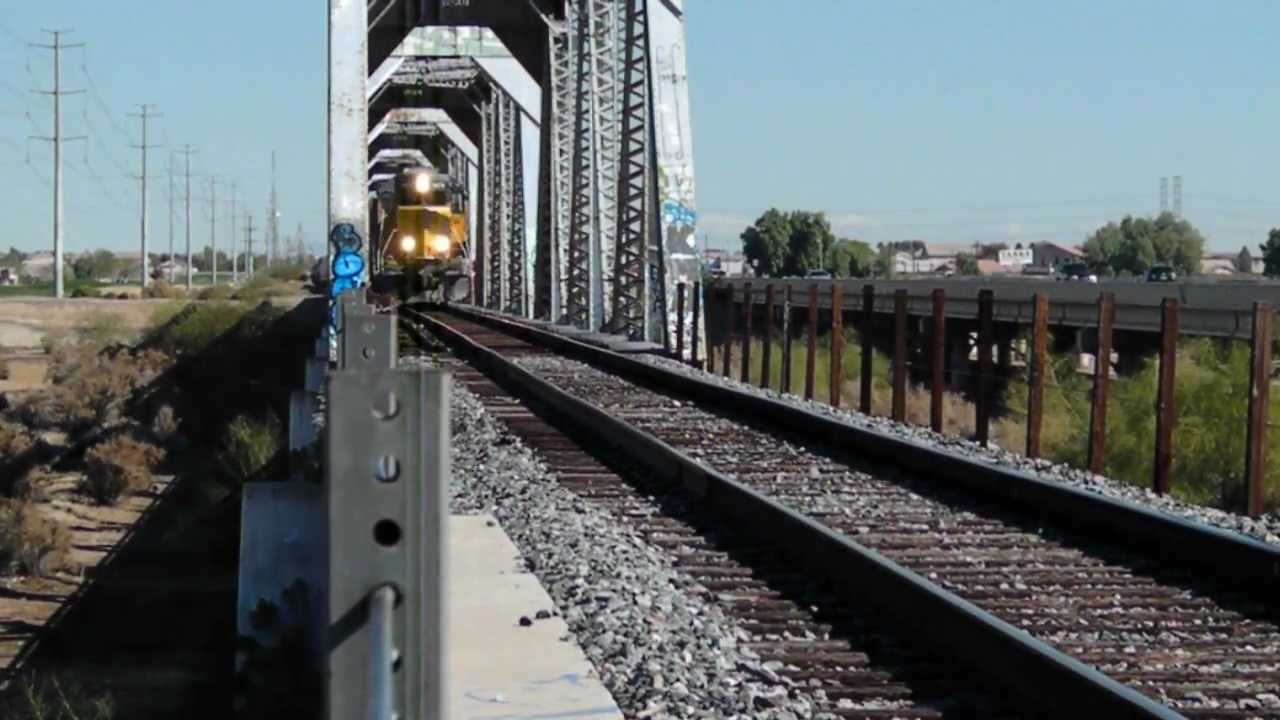 Freight train crossing bridge in Arizona - YouTube