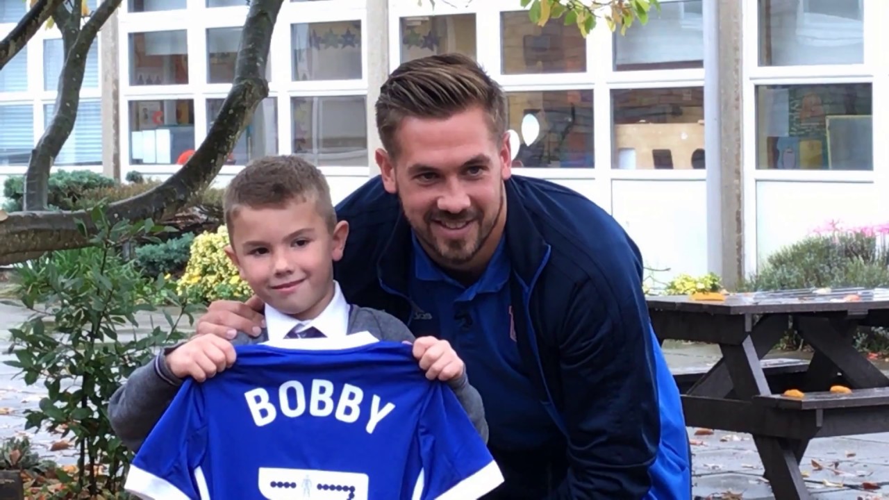 'Little hero' Bobby surprised by ITFC captain Luke Chambers - YouTube