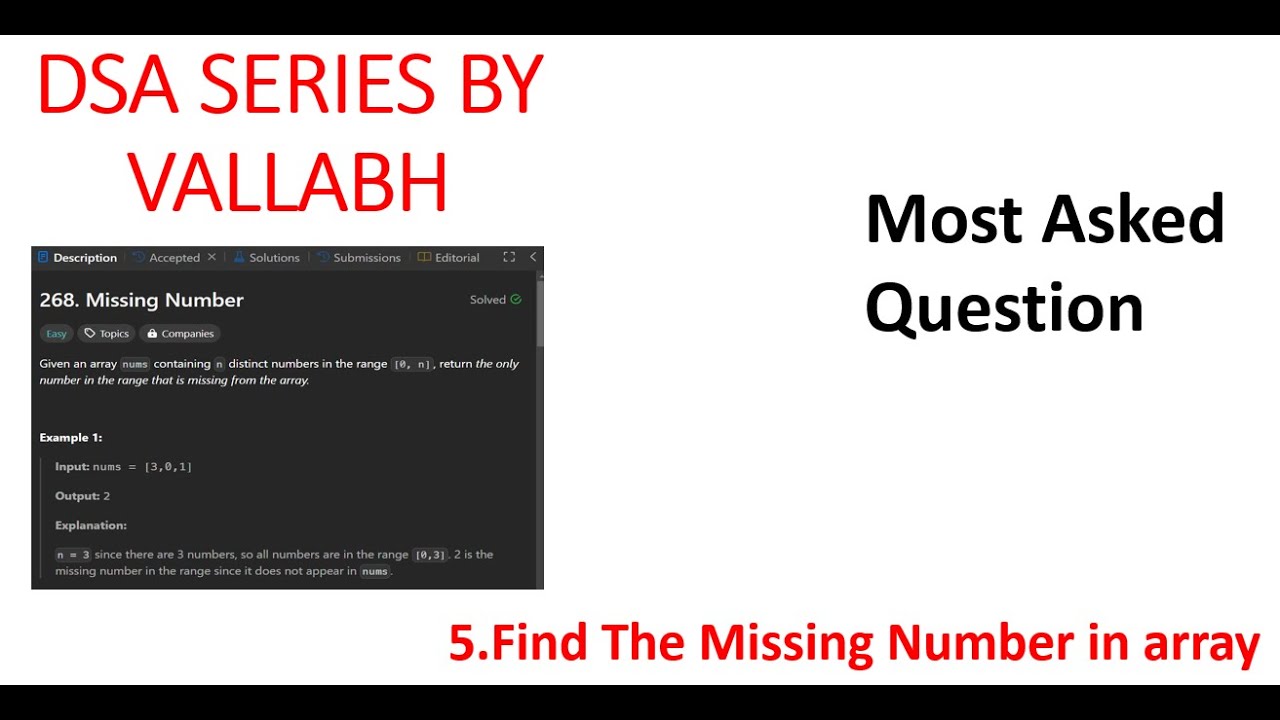 5. How To Find Missing Number In Array #Array #education #dsa - YouTube