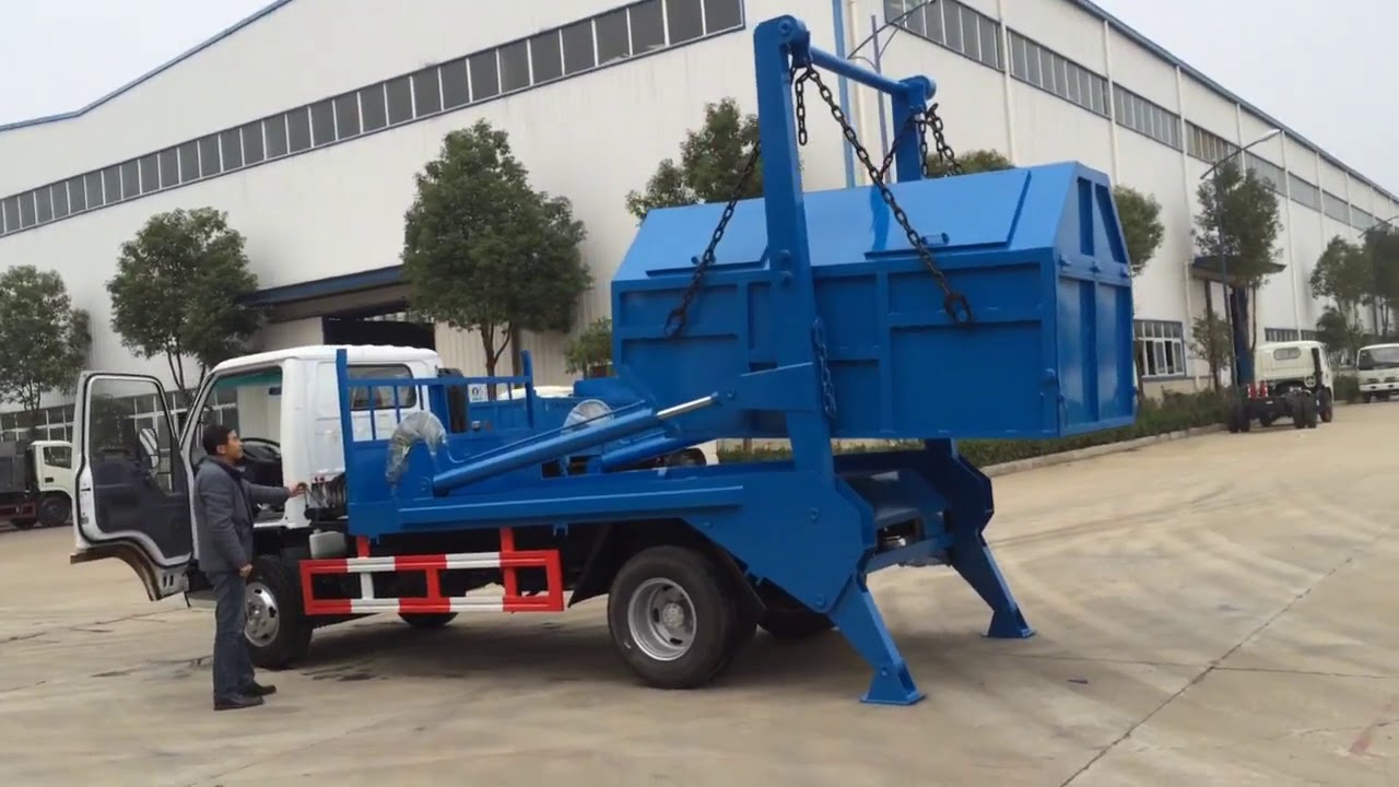 China 5 cubic Swing arm garbage truck Operational video - YouTube