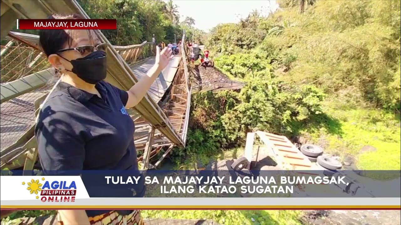 12-wheeler truck na may kargang buhangin, nahulog sa tulay ng Majayjay, Laguna; tulay, bumagsak ...