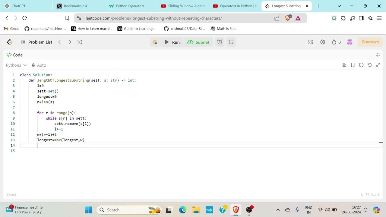 Longest Substring Without Repeating Characters solution in python - YouTube