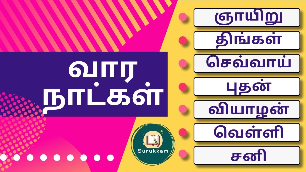 வார நாட்கள் - கிழமைகள் | Weekdays in Tamil | Tamil Vaara Naatkal | Days ...