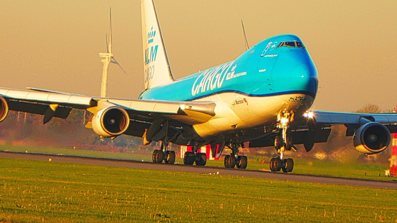 AWESOME BOEING 747 SUNSET LANDING KLM Cargo at Amsterdam Airport - YouTube