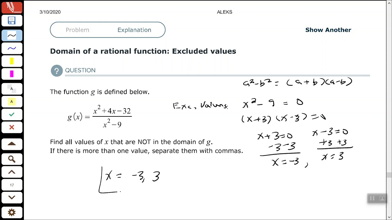 Domain of a rational function: Excluded values - YouTube