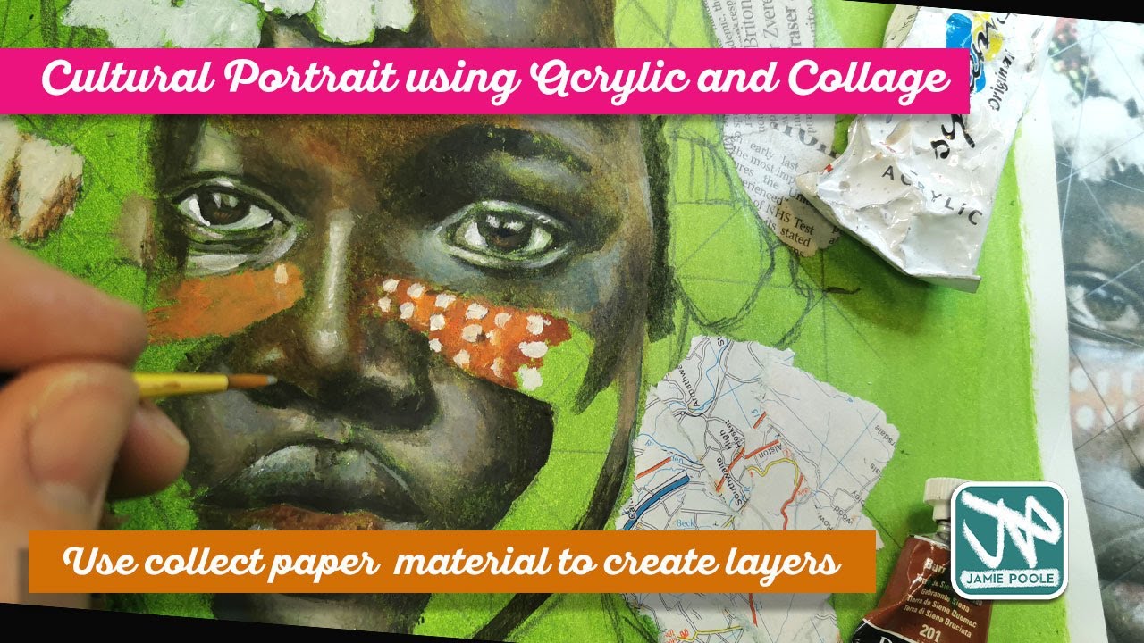 Cultural Portrait in Acrylic with Collage - YouTube